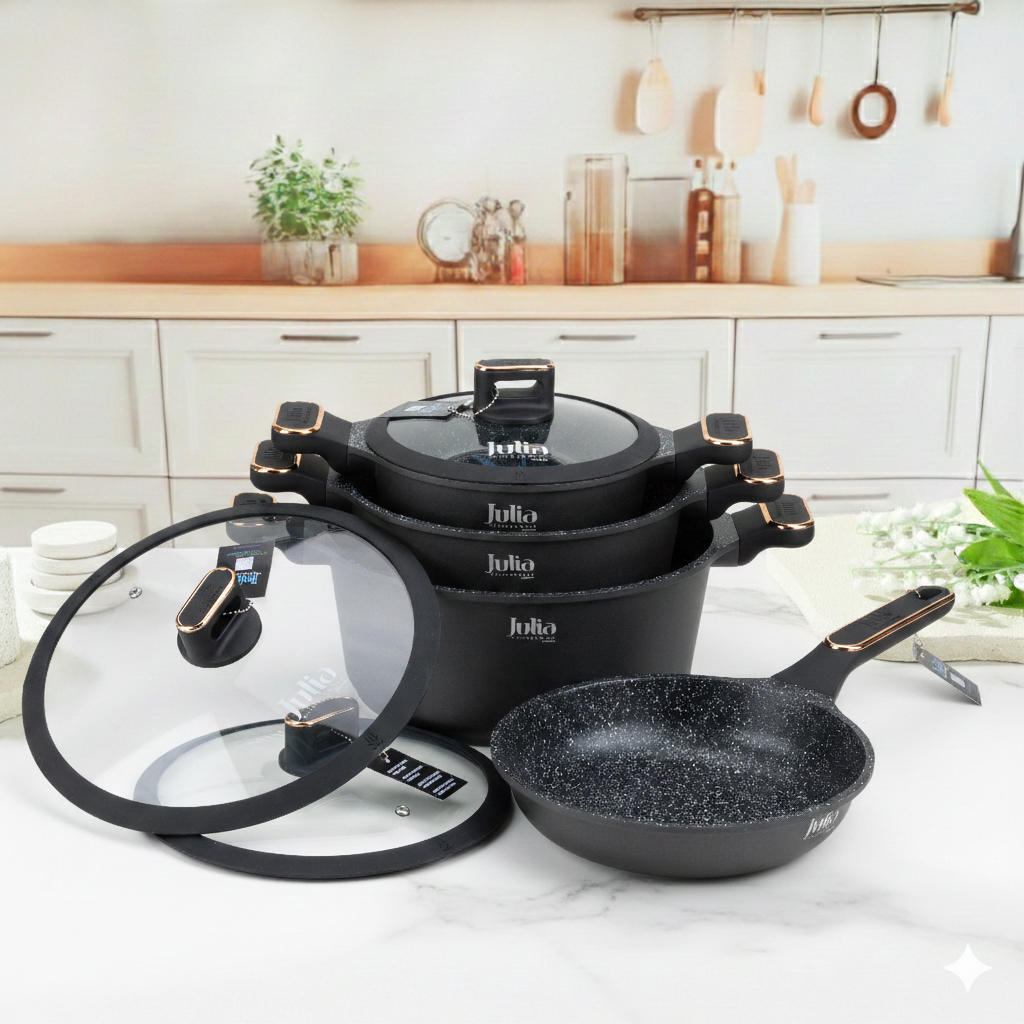 Julia Elite Pro Plus Cookware Set 7pc Non-Stick Induction | Black ...